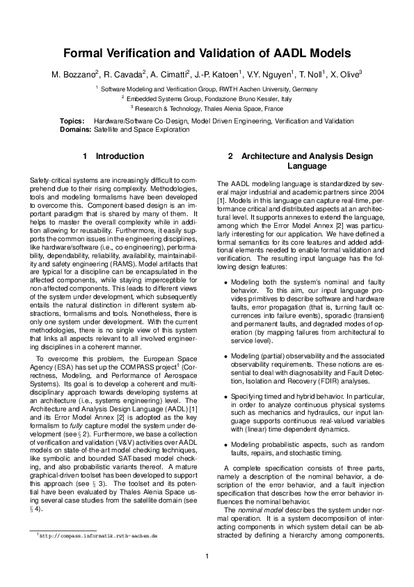 Pdf Formal Verification And Validation Of Aadl Models