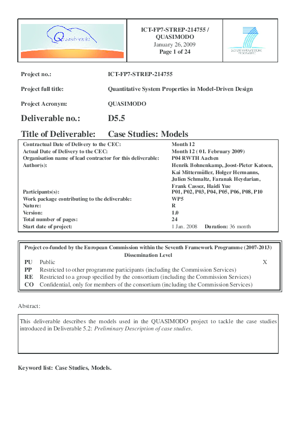(PDF) Deliverable no.: D5. 5 Title of Deliverable: Case Studies: Models