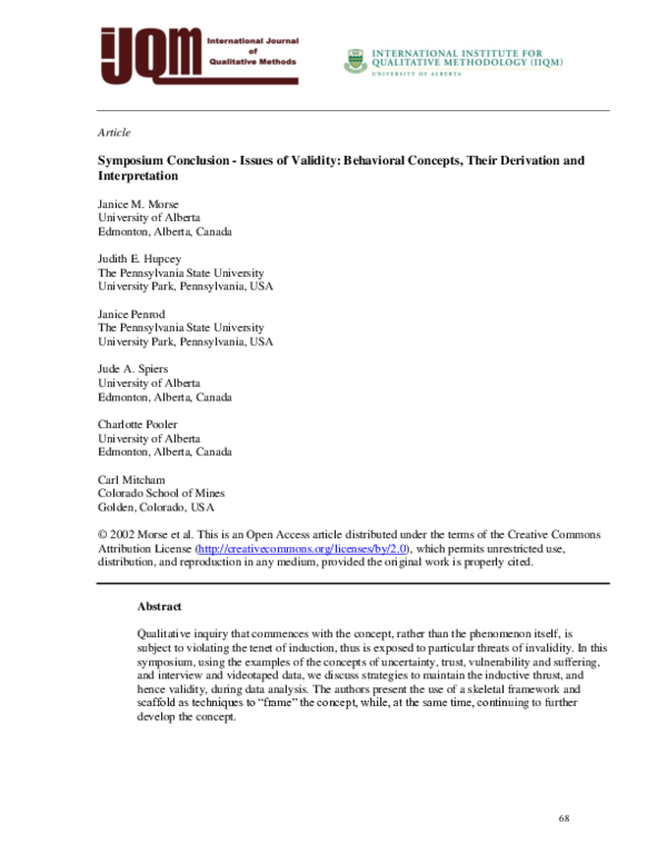 (PDF) Symposium Conclusion-Issues of Validity: Behavioral Concepts ...