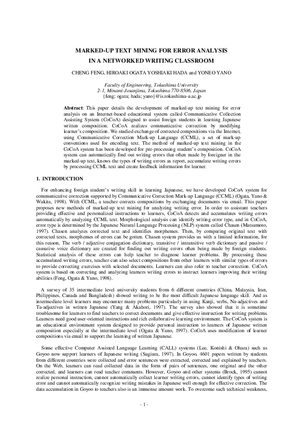 (PDF) Marked-up Text Mining for Error Analysis in a Networked Writing ...