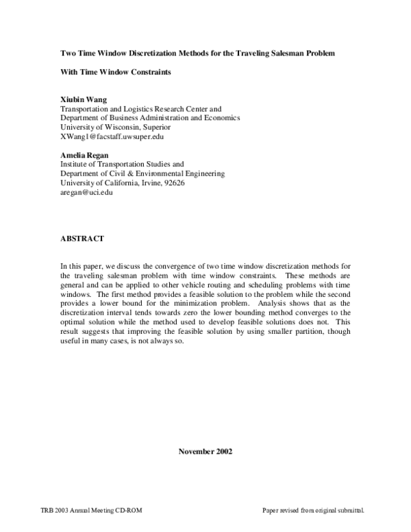 (PDF) Two Time Window Discretization Methods for the Traveling Salesman ...
