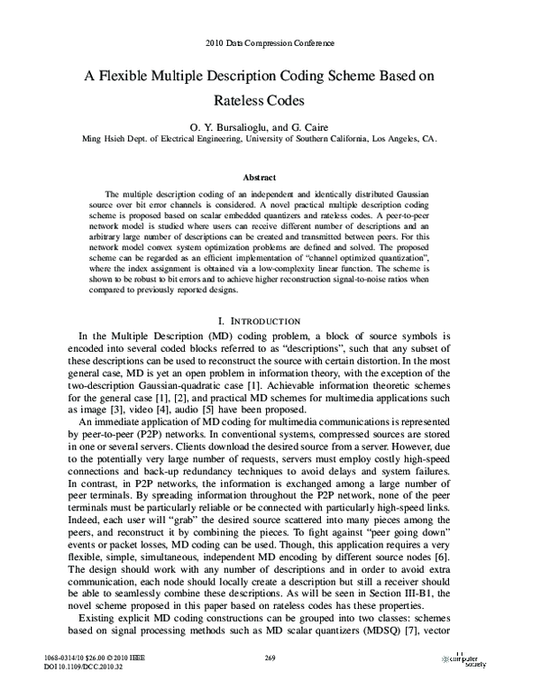 Pdf A Flexible Multiple Description Coding Scheme Based On Rateless Codes