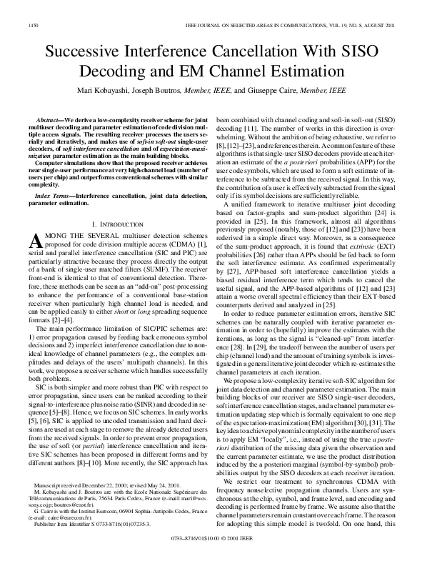 Pdf Successive Interference Cancellation With Siso Decoding And Em