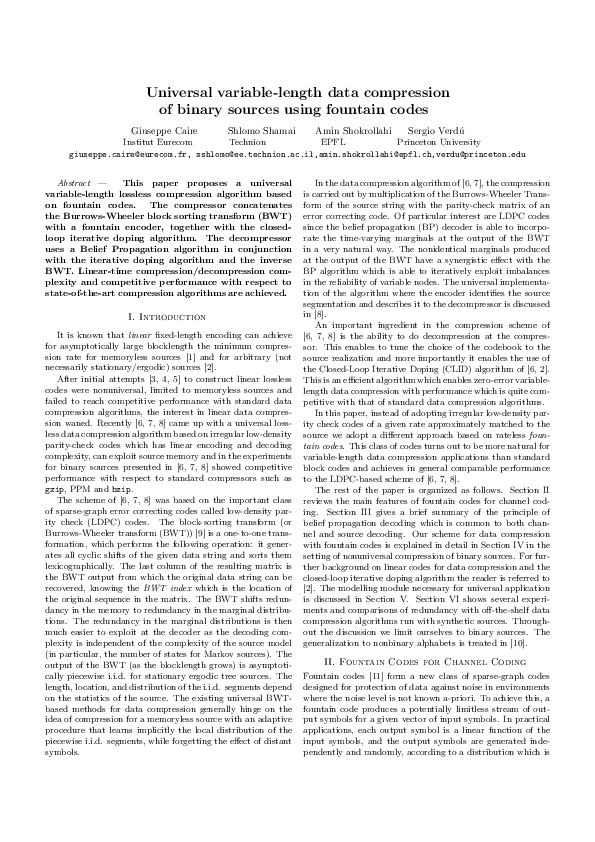 Pdf Universal Variable Length Data Compression Of Binary Sources