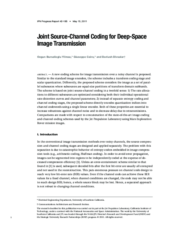 (PDF) Joint Source-Channel Coding for Deep-Space Image Transmission
