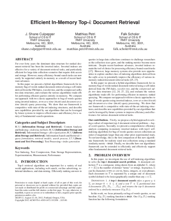 (PDF) Efficient in-memory top-k document retrieval