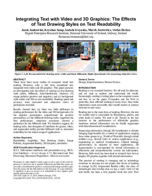 (PDF) Integrating Text with Video and 3D Graphics: The Effects of Text ...