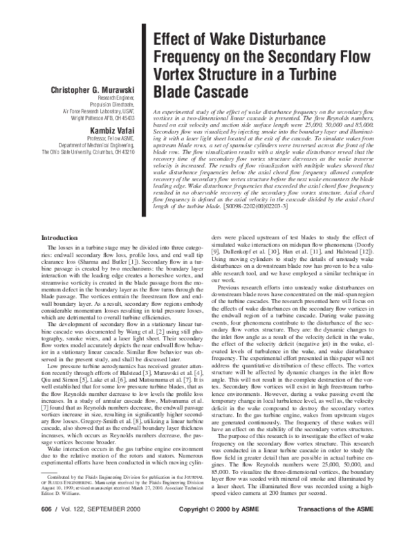 (PDF) Effect of wake disturbance frequency on the secondary flow vortex ... (PDF) Effect of wake disturbance frequency on the secondary flow vortex ...