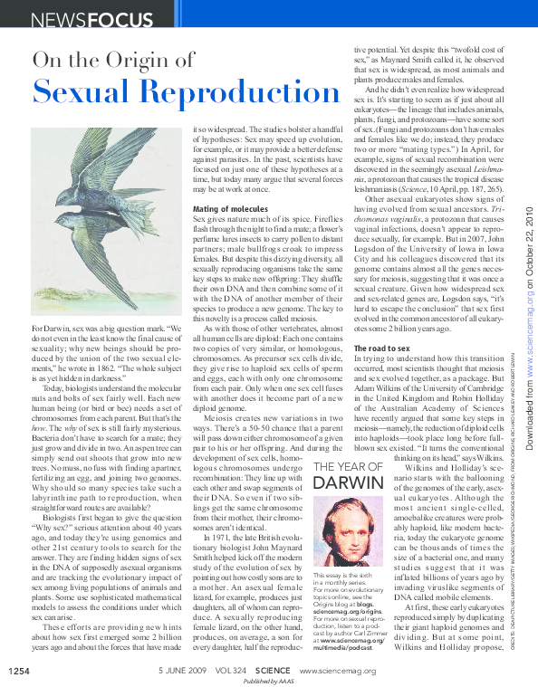 (PDF) On the origin of sexual reproduction