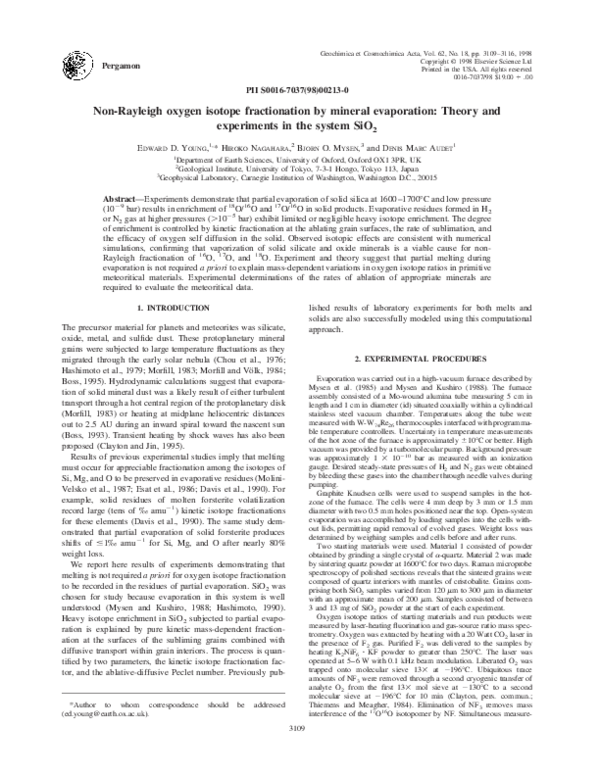 (PDF) Non-Rayleigh oxygen isotope fractionation by mineral evaporation ...
