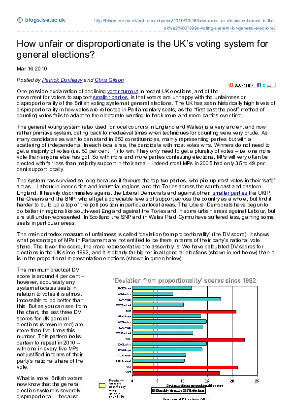 (PDF) How unfair or disproportionate is the UK’s voting system for ...