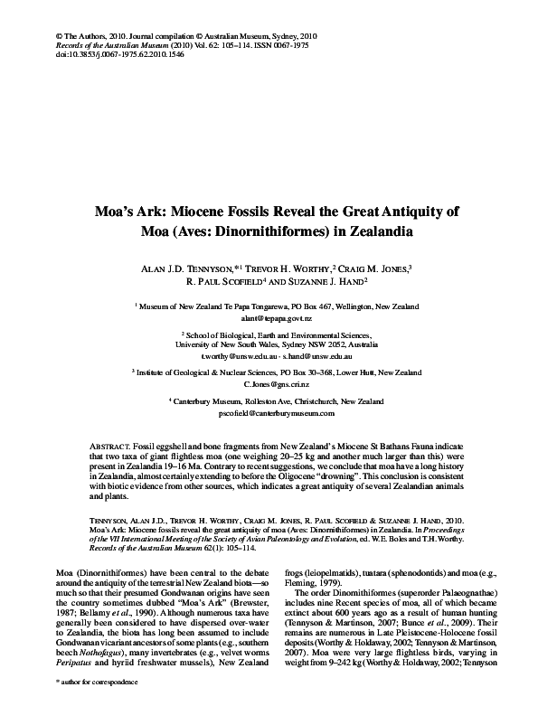(PDF) Moa’s Ark: Miocene fossils reveal the great antiquity of moa ...