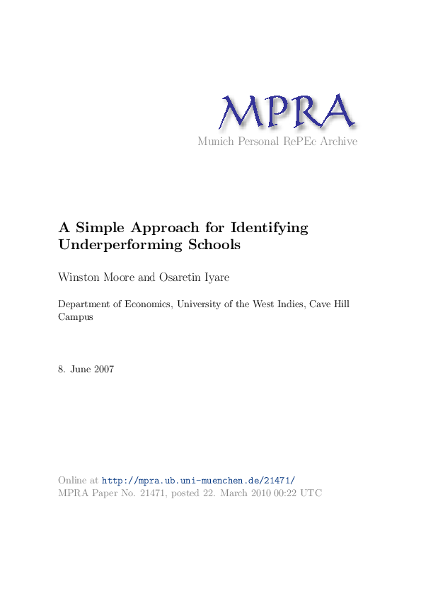 (PDF) A Simple Approach for Identifying Underperforming Schools
