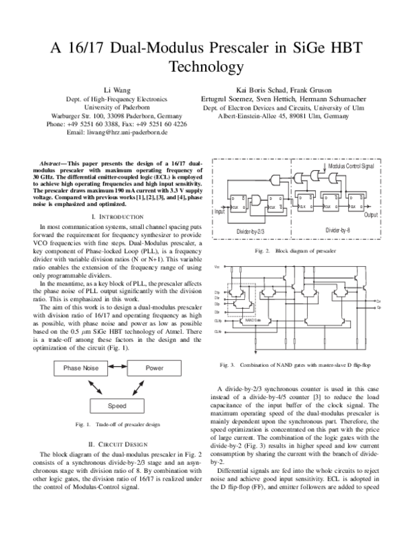 (PDF) A 16/17 Dual-Modulus Prescaler in SiGe HBT Technology