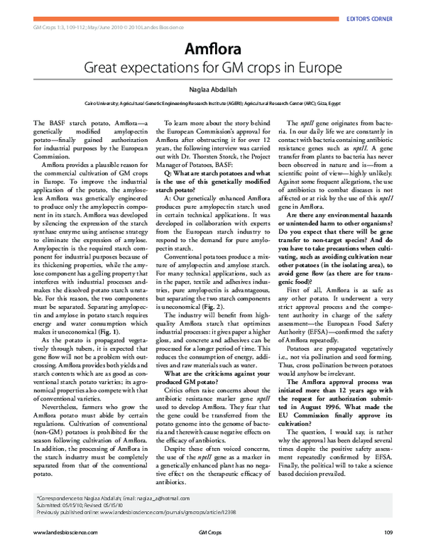 (PDF) Amflora: Great expectation for GM Crops in Europe