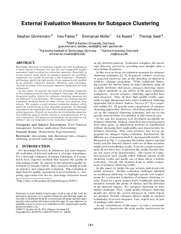 (PDF) External evaluation measures for subspace clustering