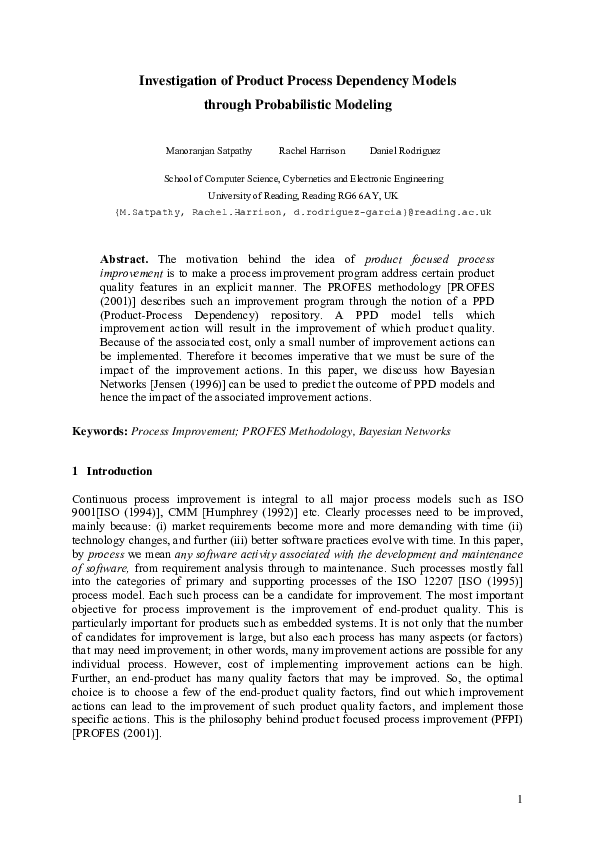 (PDF) Investigation of Product Process Dependency Models through ...