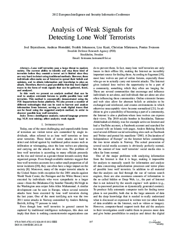 (PDF) Analysis of Weak Signals for Detecting Lone Wolf Terrorists
