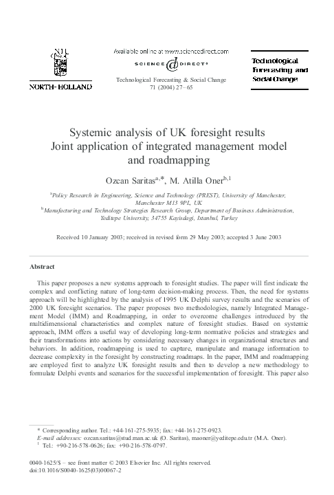 (PDF) Systemic analysis of UK foresight results:: Joint application of integrated management ...