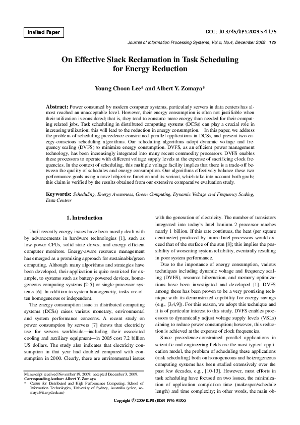 (PDF) On effective slack reclamation in task scheduling for energy reduction