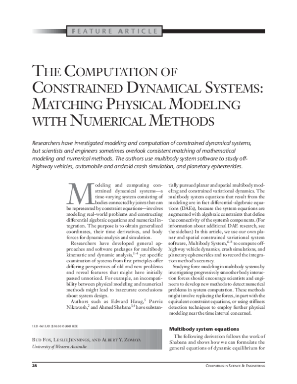 Pdf The Computation Of Constrained Dynamical Systems Matching Physical Modeling With