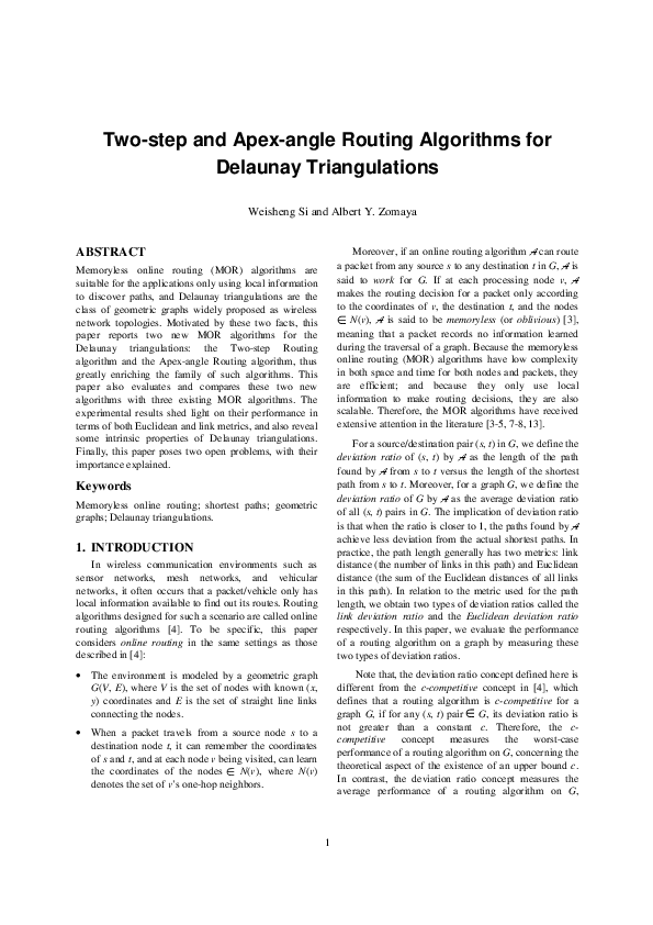 Pdf Two Step And Apex Angle Routing Algorithms For Delaunay