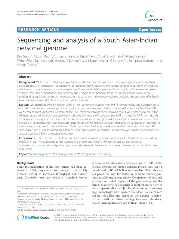 (PDF) Sequencing and analysis of a South Asian-Indian personal genome