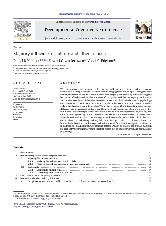 (PDF) Developmental Cognitive Neuroscience