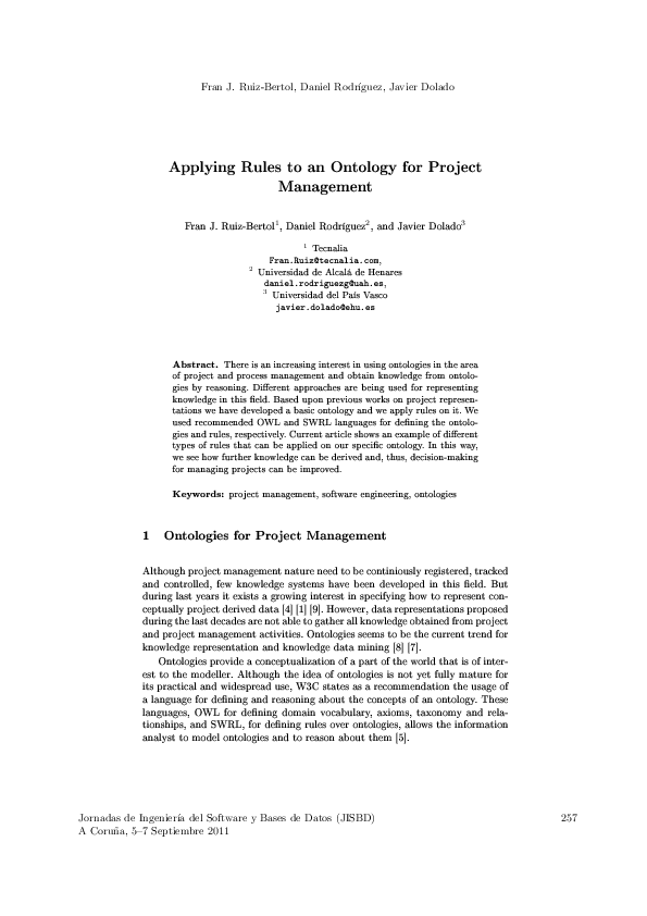 (PDF) Applying Rules to an Ontology for Project Management