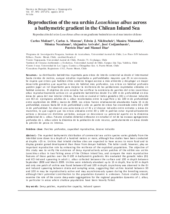 (PDF) Reproduction of the sea urchin Loxechinus albus across a ...