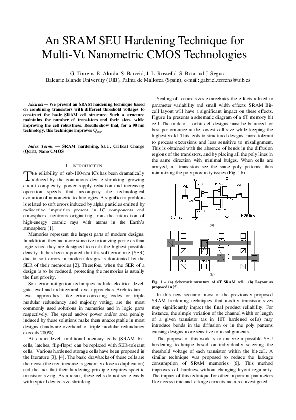 (PDF) An SRAM SEU Hardening Technique for Multi-Vt Nanometric CMOS ...
