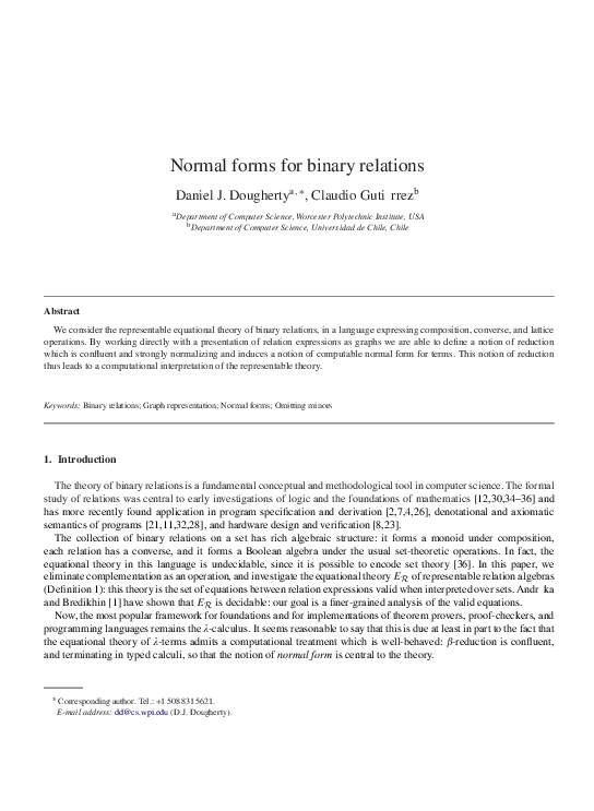 (PDF) Normal forms for binary relations