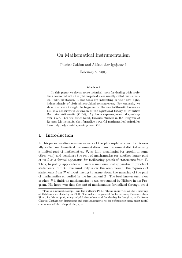 (PDF) On mathematical instrumentalism