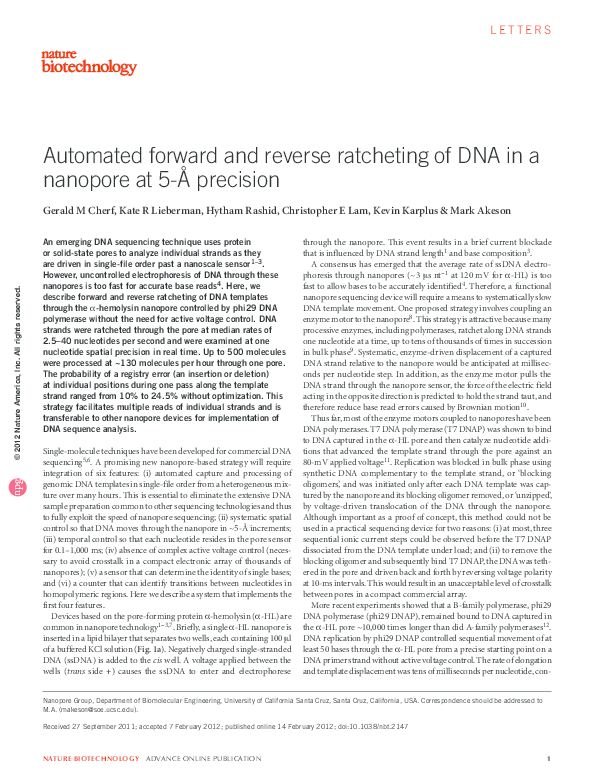 (PDF) Automated forward and reverse ratcheting of DNA in a nanopore at ...