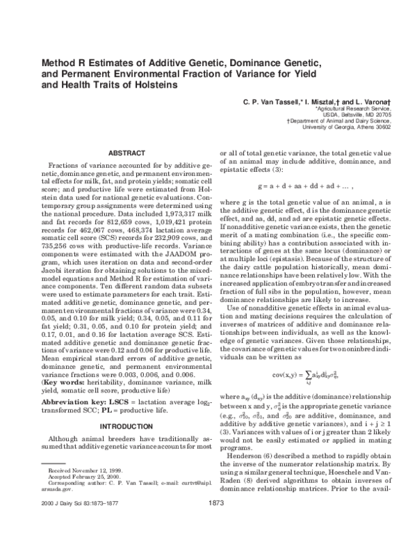 (PDF) Method R estimates of additive genetic, dominance genetic, and ...