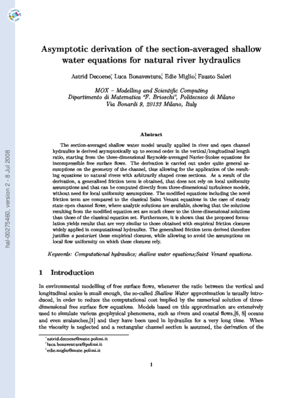 (PDF) Asymptotic derivation of the section-averaged shallow water ...