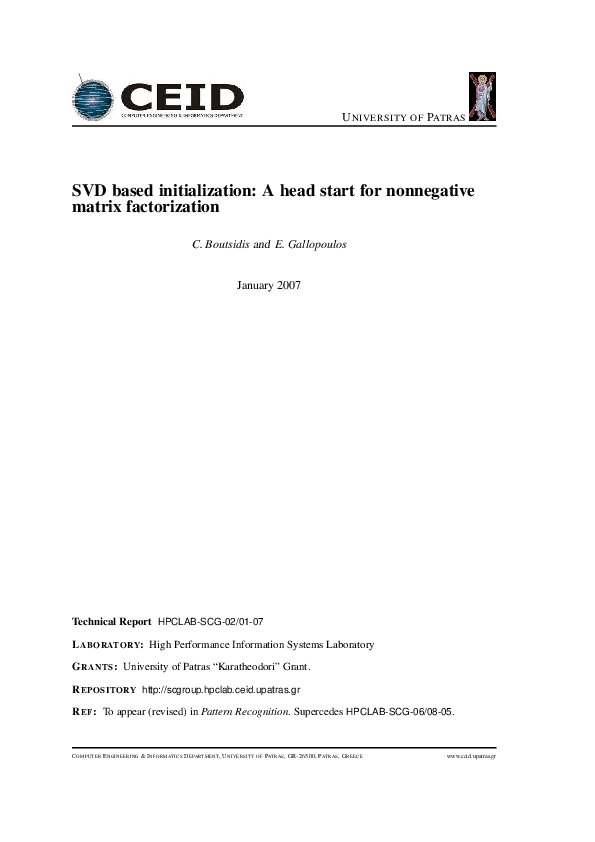 Pdf Svd Based Initialization A Head Start For Nonnegative Matrix