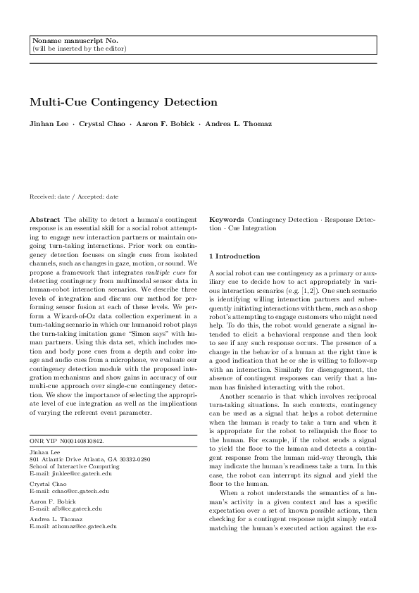(PDF) Multi-cue Contingency Detection
