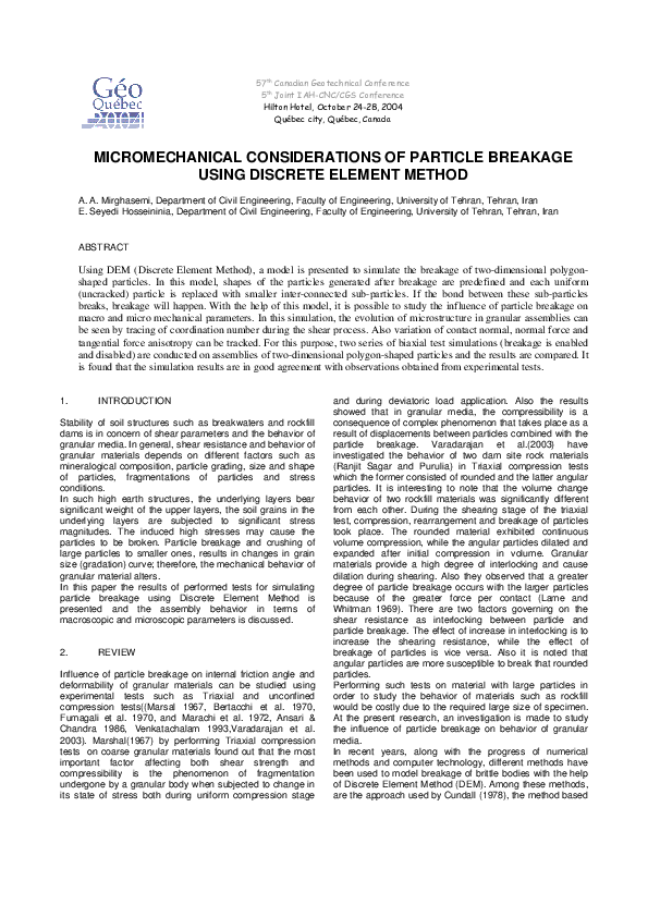 (PDF) Micromechanical considerations of particle breakage using discrete element method
