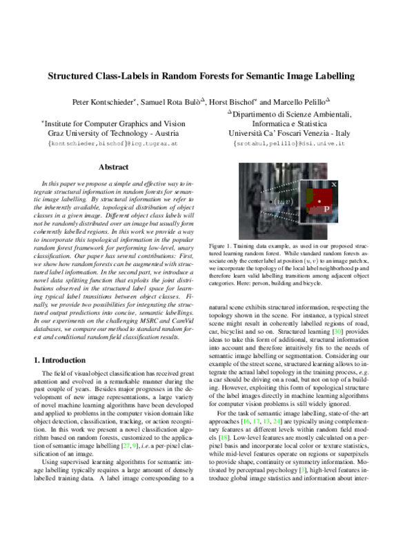 Pdf Structured Class Labels In Random Forests For Semantic Image Labelling
