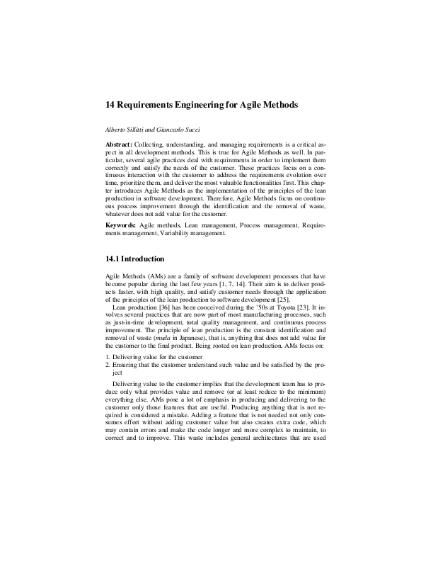 (PDF) 14 Requirements Engineering for Agile Methods