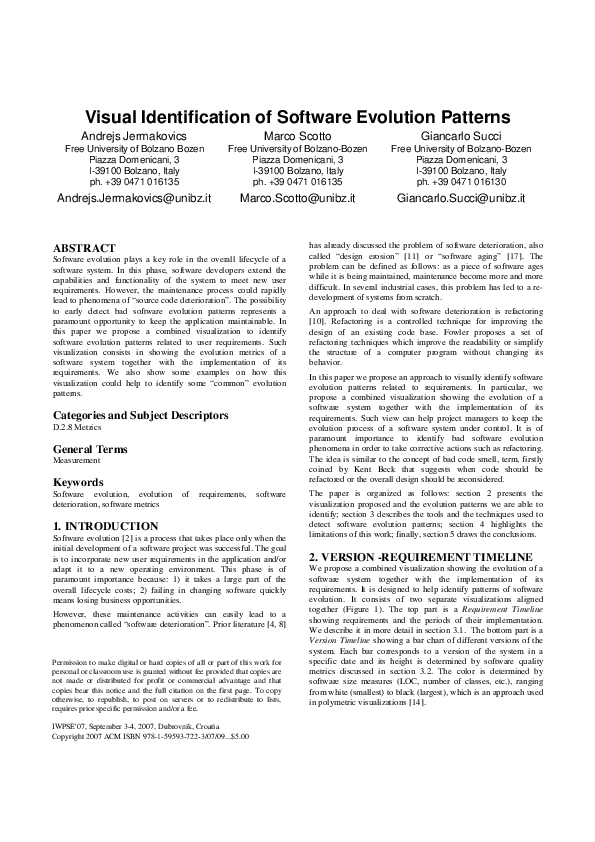 (PDF) Visual identification of software evolution patterns