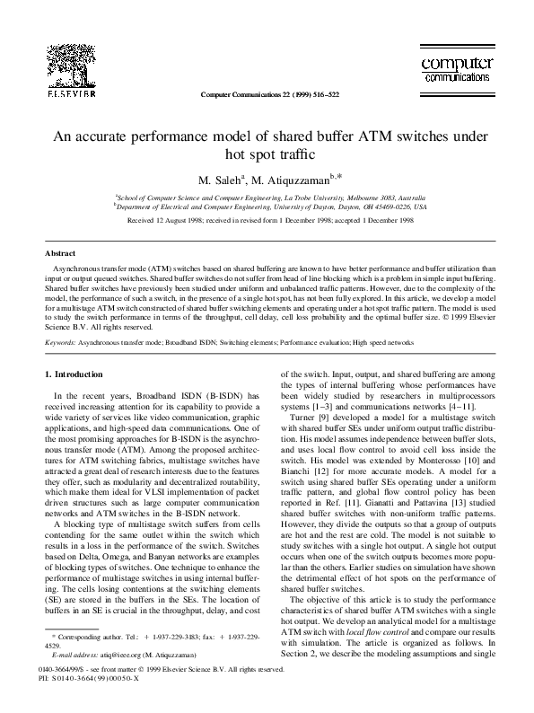 Pdf Performance Modeling Of Atm Switches Under Hot Spot
