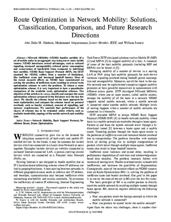 Pdf Route Optimization In Network Mobility Solutions Classification Comparison And Future