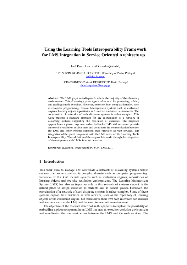 (PDF) Using the Learning Tools Interoperability Framework for LMS ...