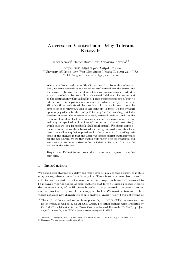 (PDF) Adversarial control in a delay tolerant network