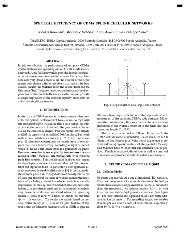 (PDF) Spectral efficiency of CDMA uplink cellular networks