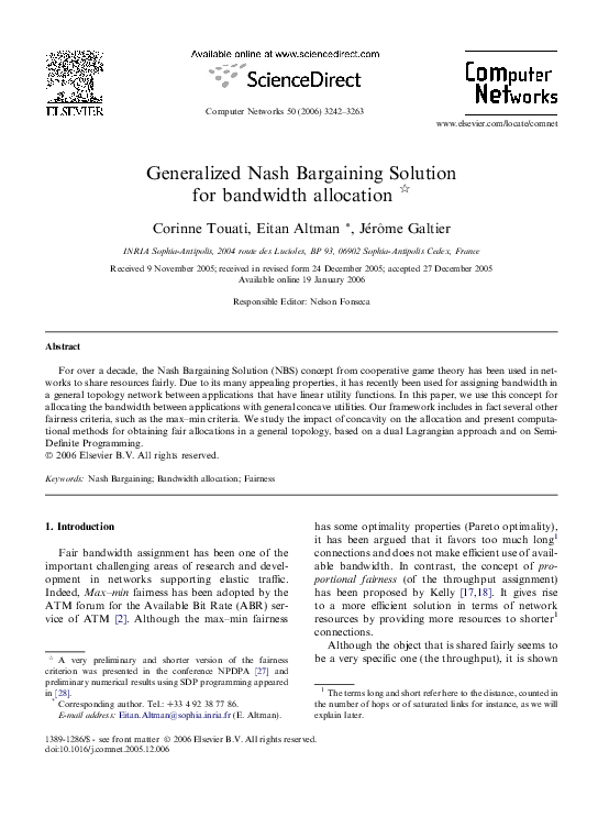 (PDF) Generalized Nash bargaining solution for bandwidth allocation