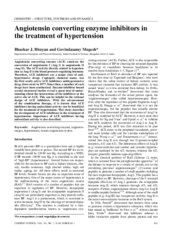 (PDF) Angiotensin converting enzyme inhibitors in the treatment of ...