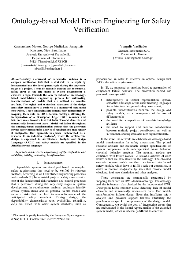 (PDF) Ontology-based model driven engineering for safety verification